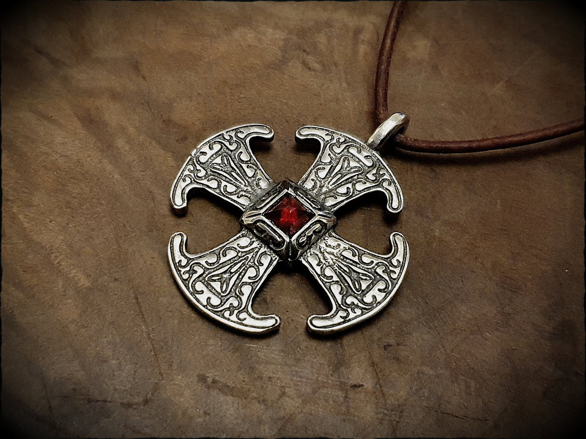 Silver Viking Saxon Canterbury Cross Pendant Necklace With Garnet ...